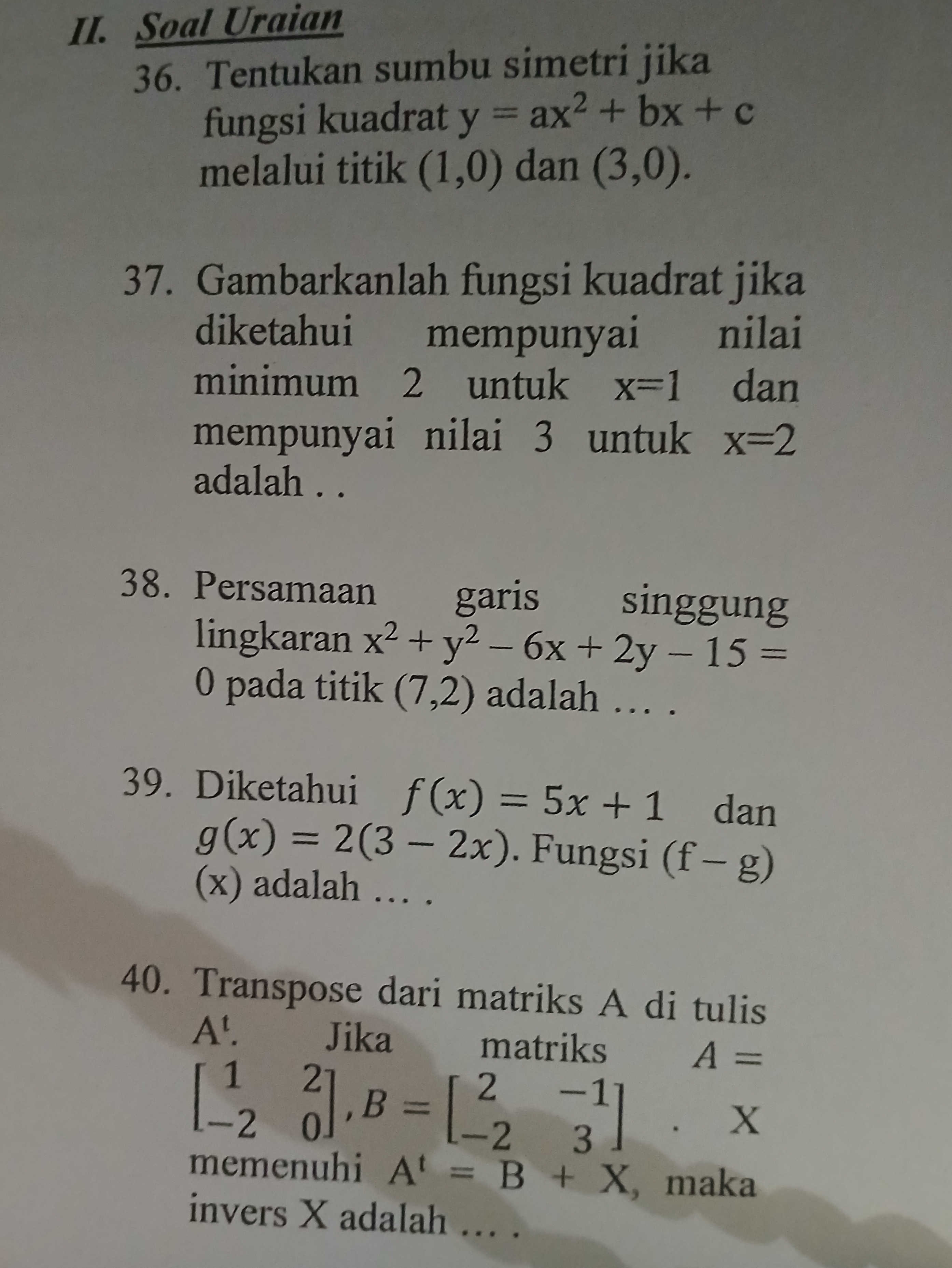 36. Tentukan sumbu simetri jika fungsi | StudyX