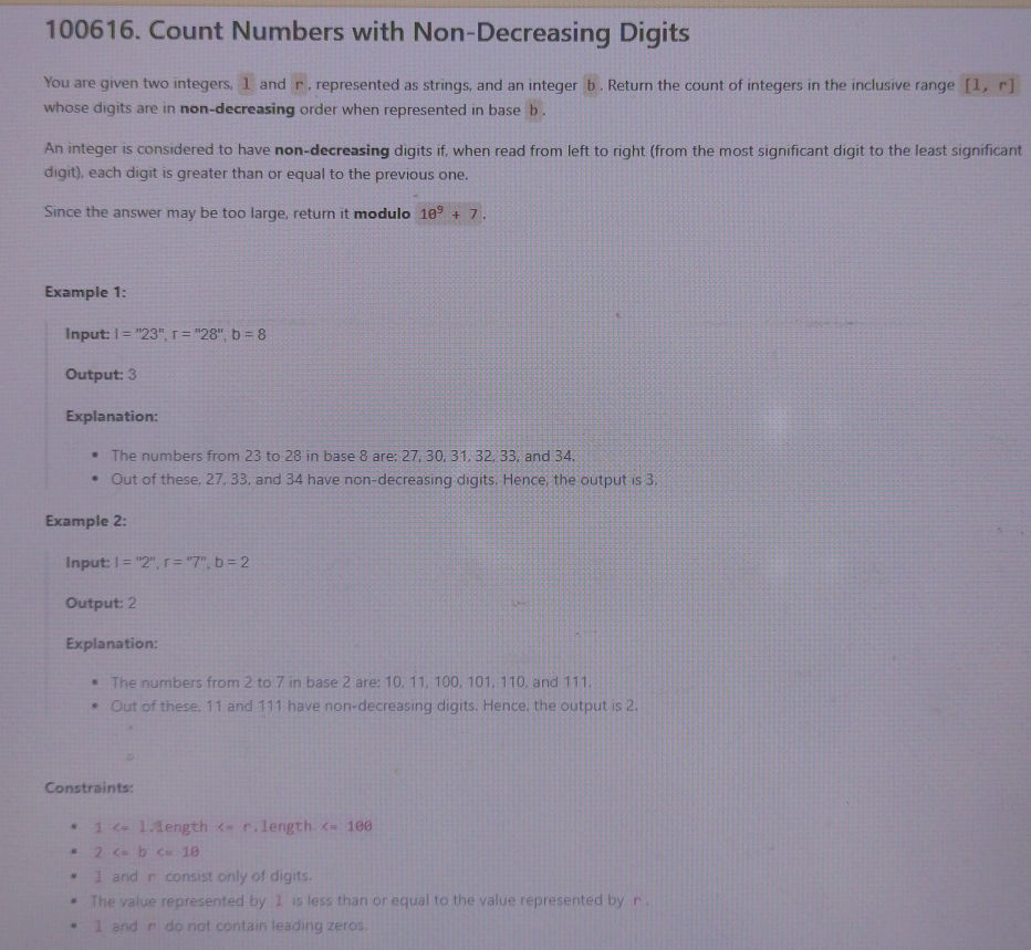 100616. Count Numbers with Non-Decreasing | StudyX