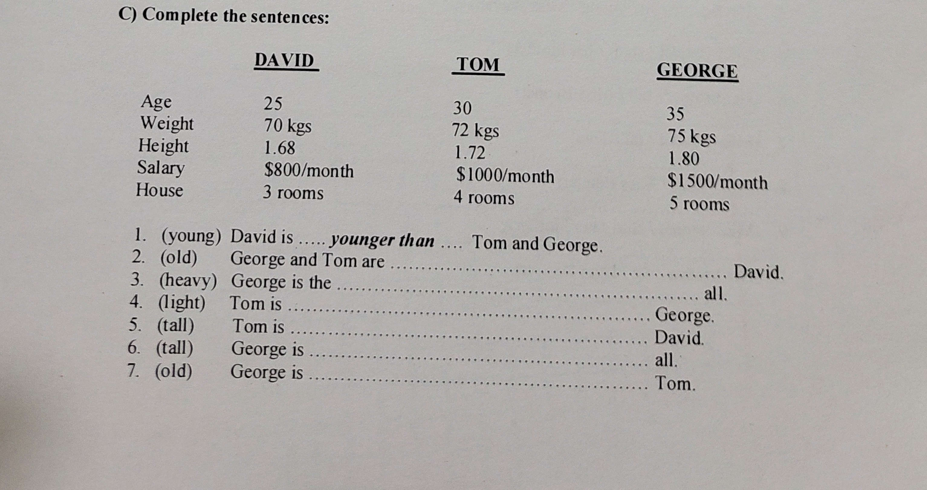 C) Complete the sentences: | | DAVID | StudyX