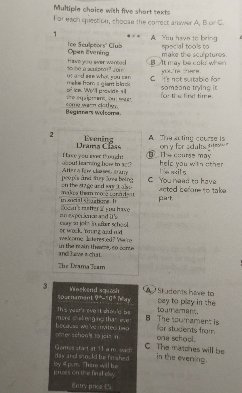 Multiple choice with five short texts For | StudyX