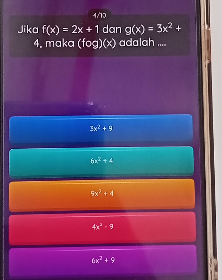 Jika $f(x) = 2x + 1$ dan $g(x) = 3x^2 + 4$, | StudyX