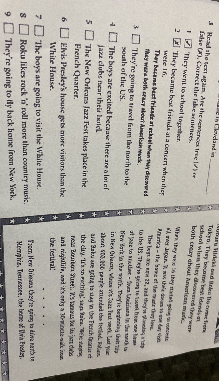Read the text again. Are the sentences true | StudyX