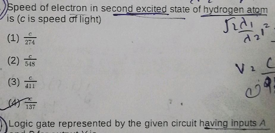 Speed of electron in second excited state of | StudyX