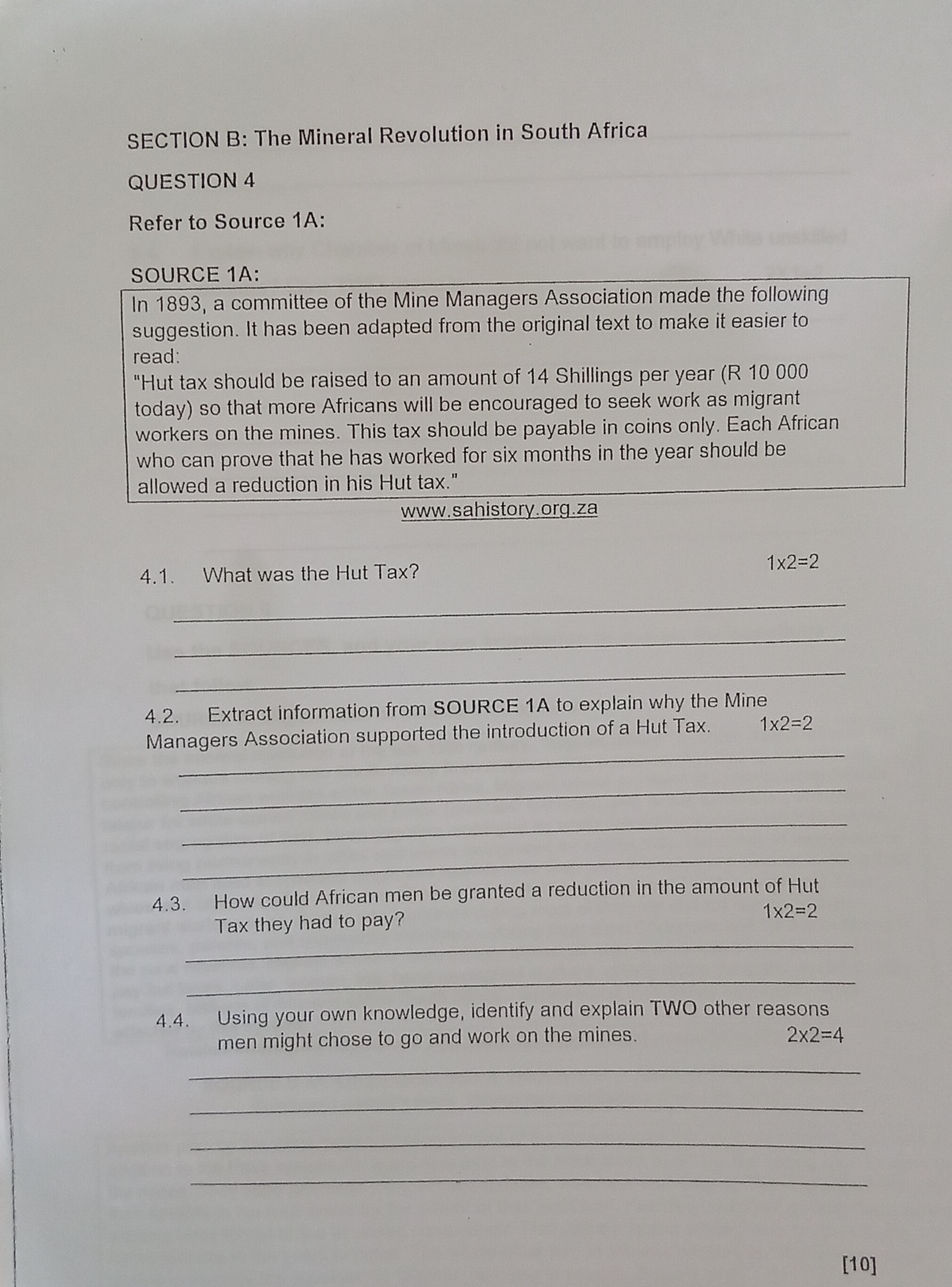4.1. What was the Hut Tax? 4.2. Extract