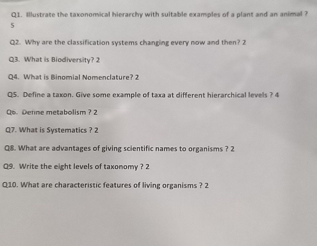 Q1. Illustrate the taxonomical hierarchy | StudyX