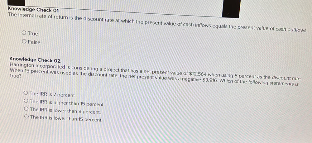 Knowledge Check 01 The internal rate of | StudyX