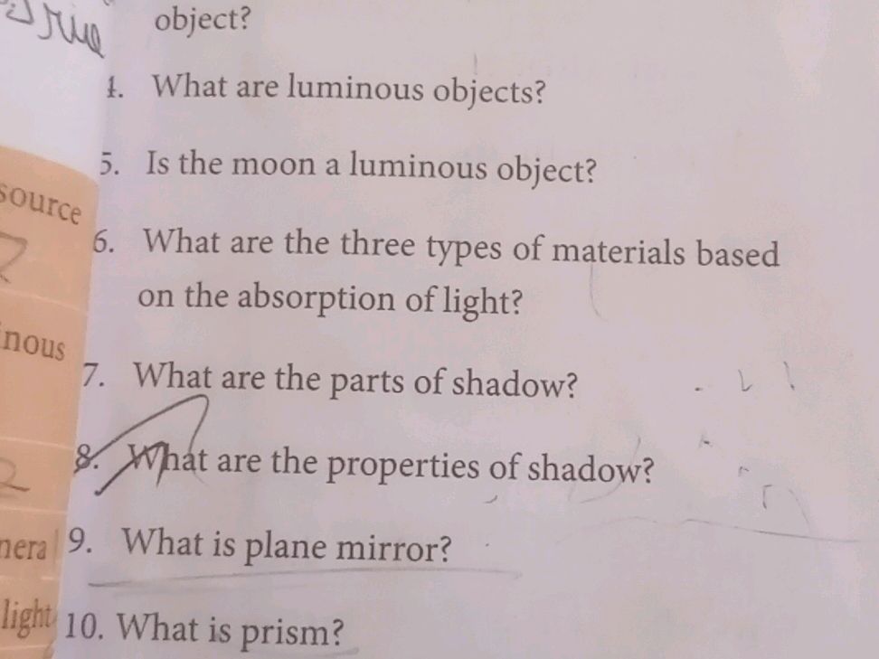 1. What are luminous objects? 5. Is the | StudyX
