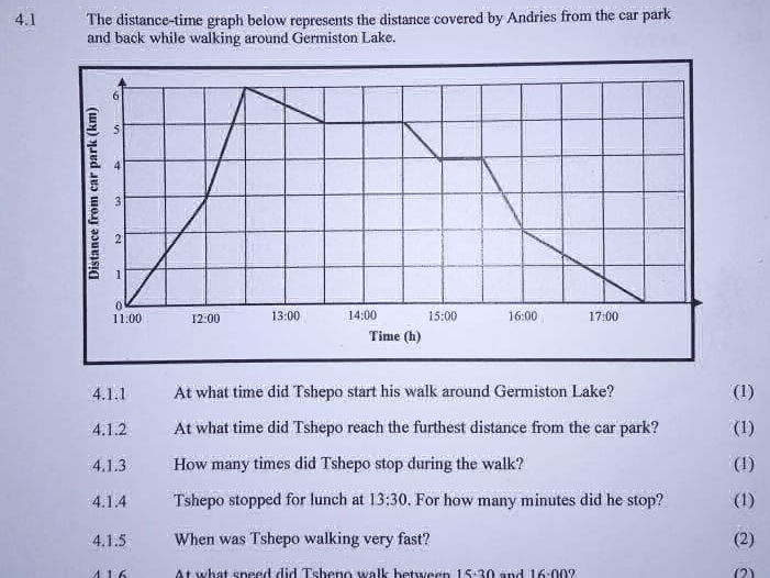 4.1 The distance-time graph below represents | StudyX