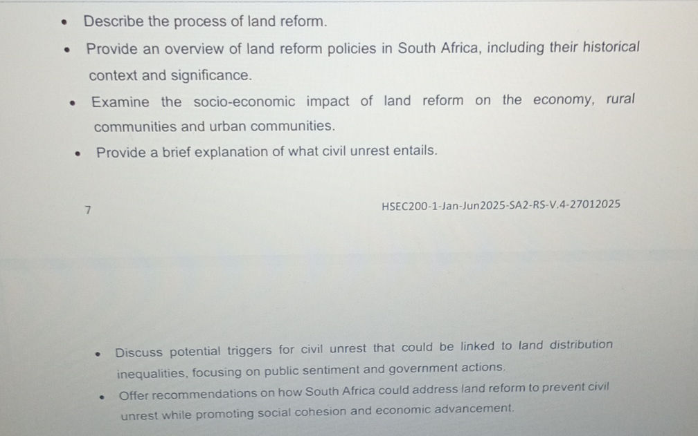 Describe the process of land reform. • | StudyX