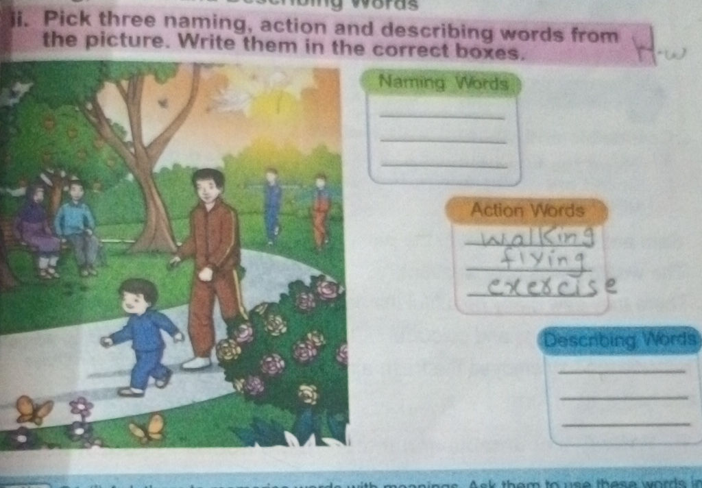 ii. Pick three naming, action and describing | StudyX