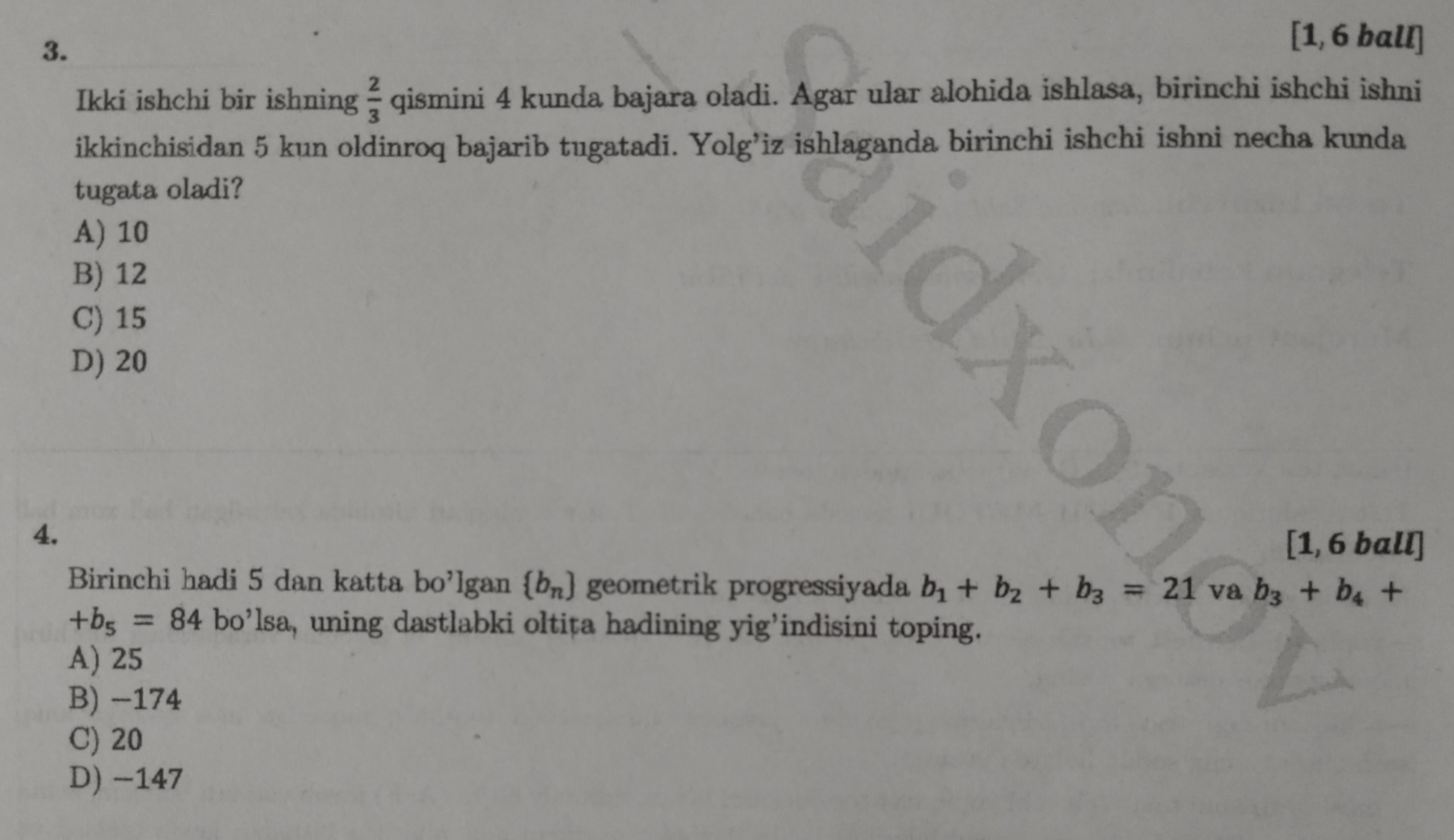 3. Ikki ishchi bir ishning \( {2}{3}\) | StudyX