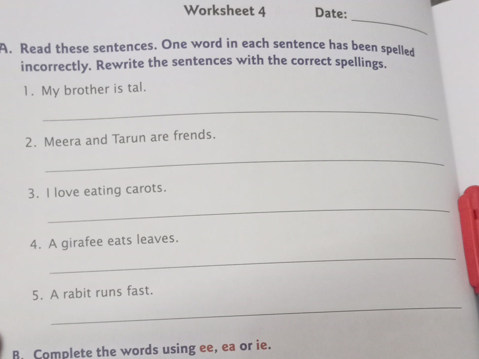 A. Read these sentences. One word in each | StudyX