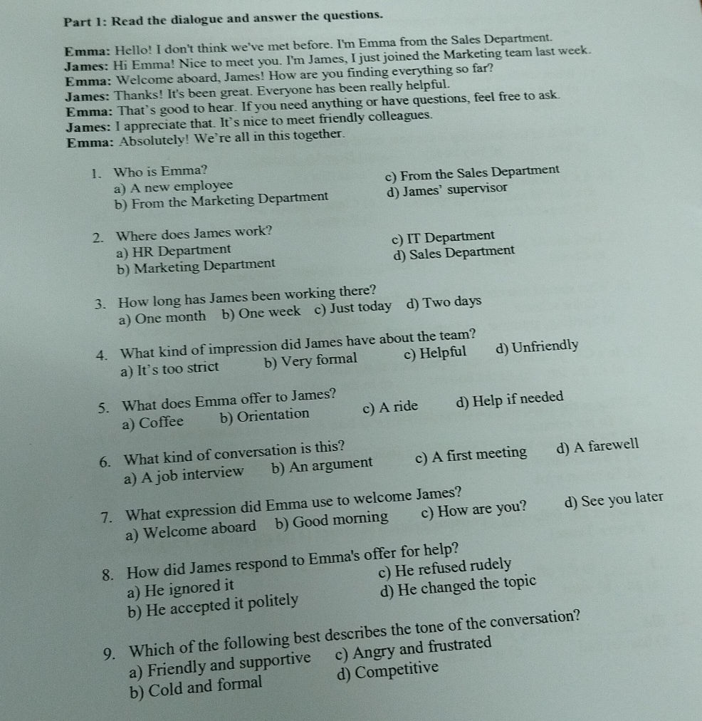 Part 1: Read the dialogue and answer the | StudyX