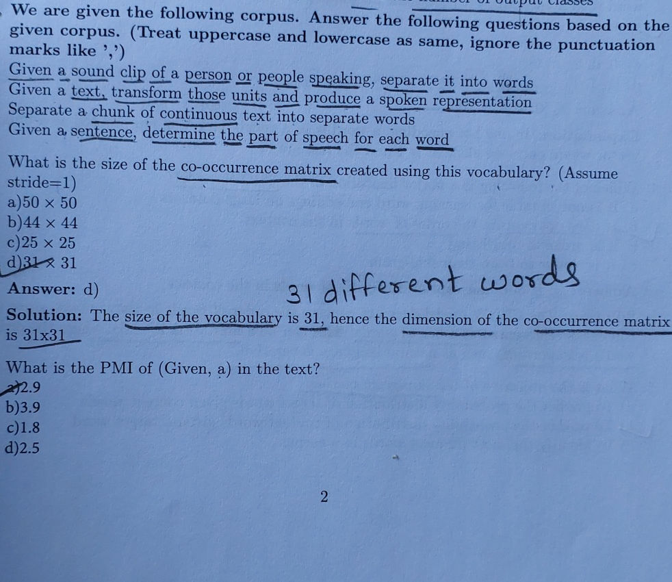 What is the size of the co-occurrence matrix | StudyX