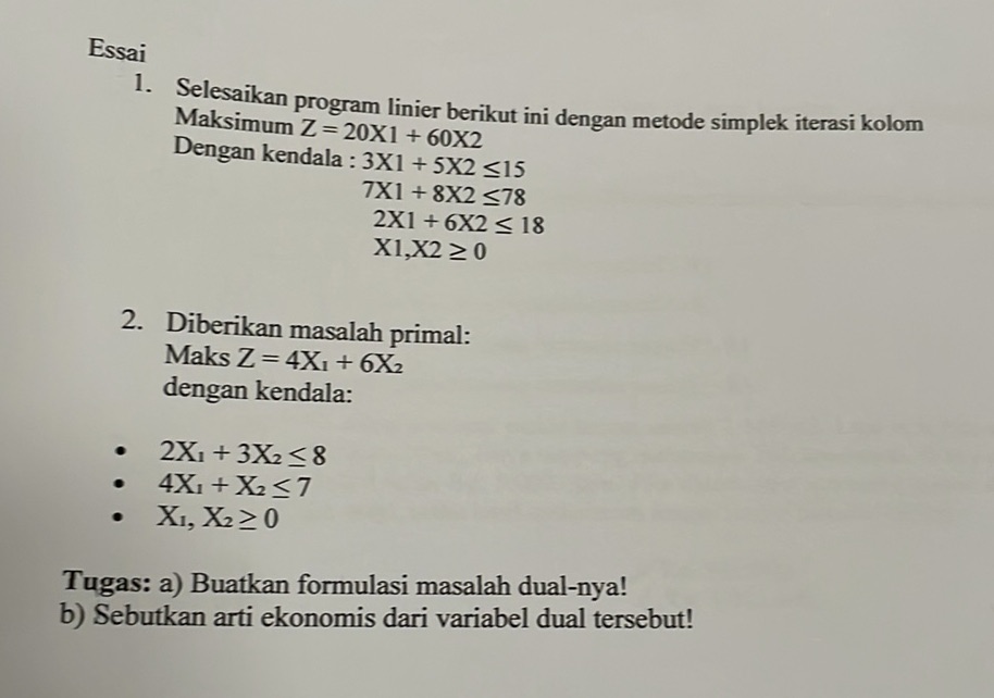 1. Selesaikan program linier berikut ini | StudyX