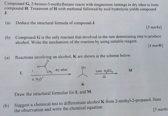Compound G, 2-bromo-3-methylbutane reacts | StudyX