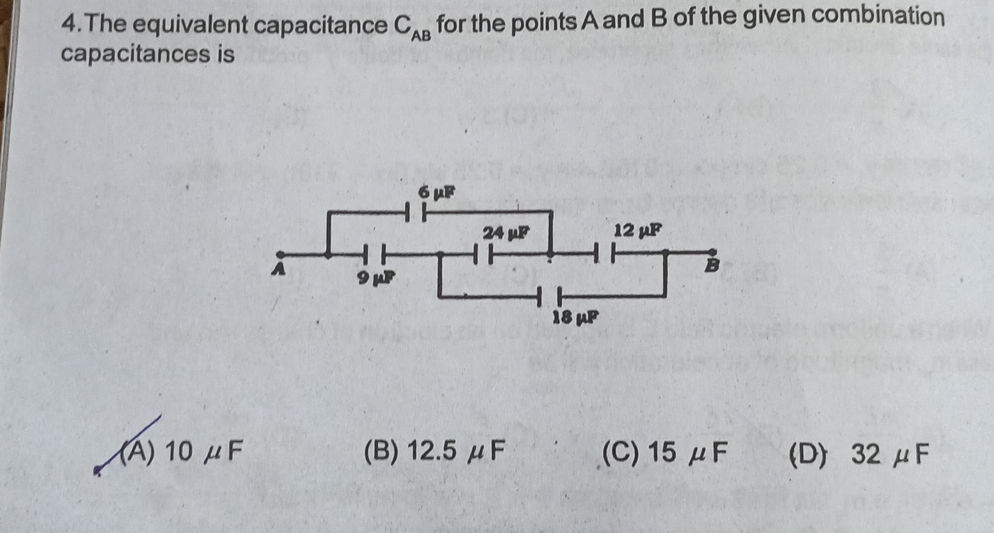 4. The equivalent capacitance $C_{AB}$ for | StudyX