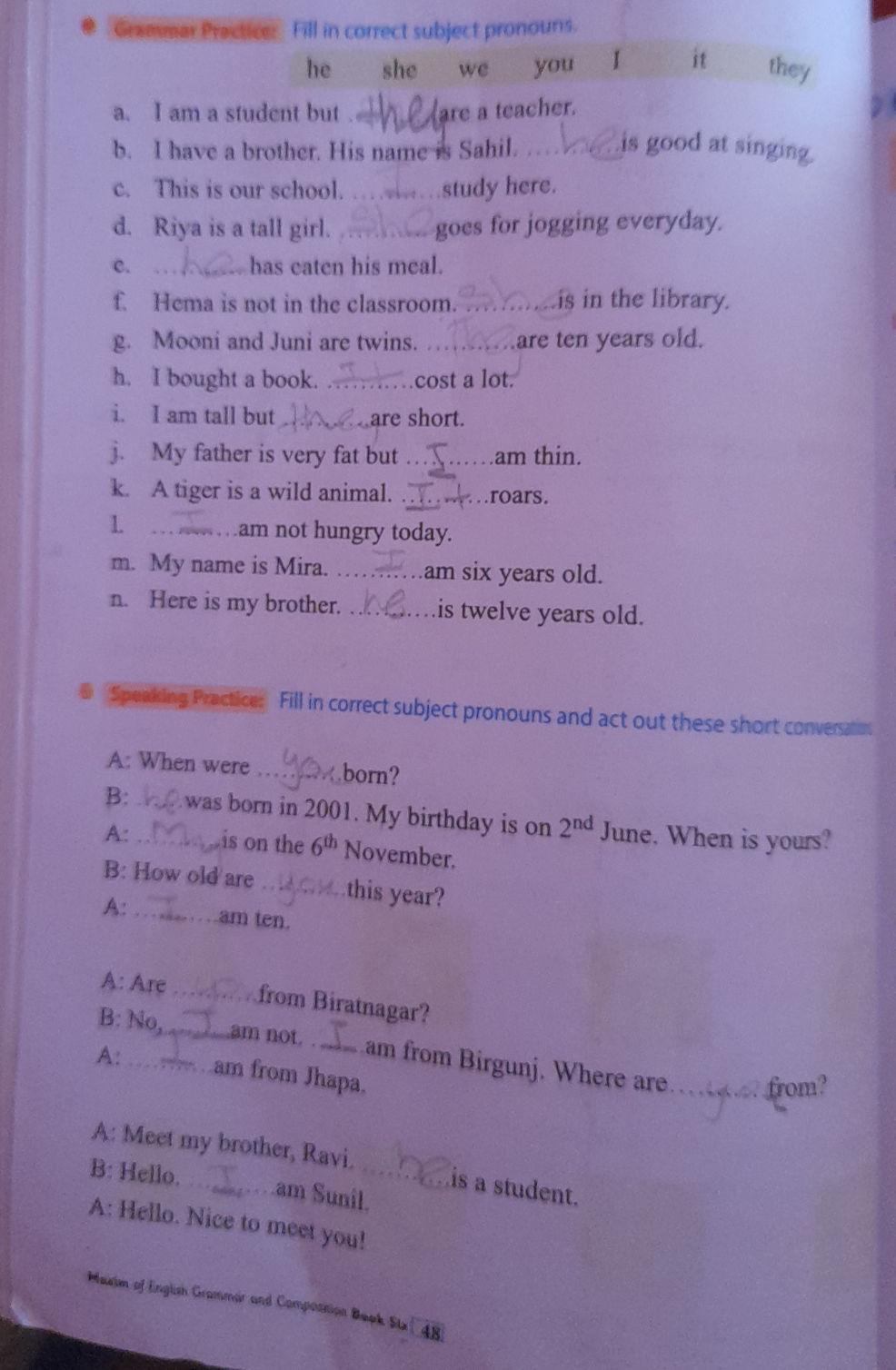 Grammar Practice: Fill in correct subject | StudyX