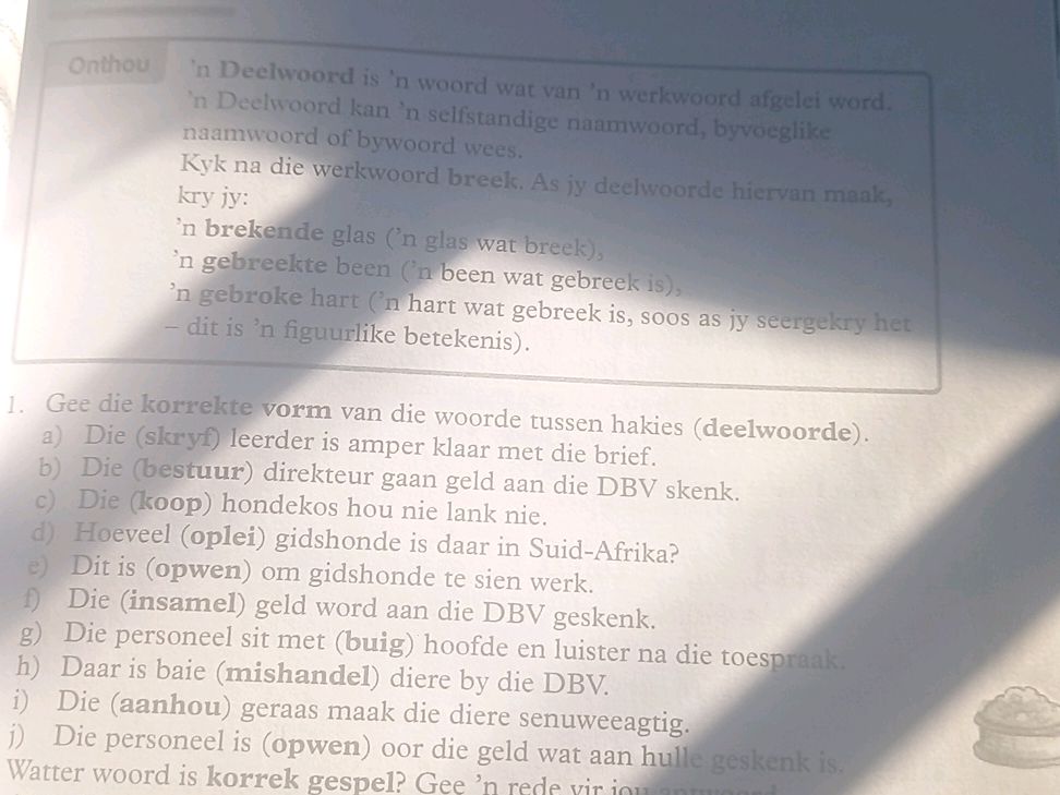 1. Gee die korrekte vorm van die woorde | StudyX