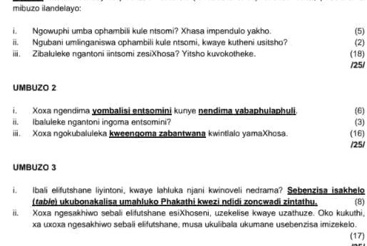 mibuzo ilandelayo: i. Ngowuphi umba | StudyX