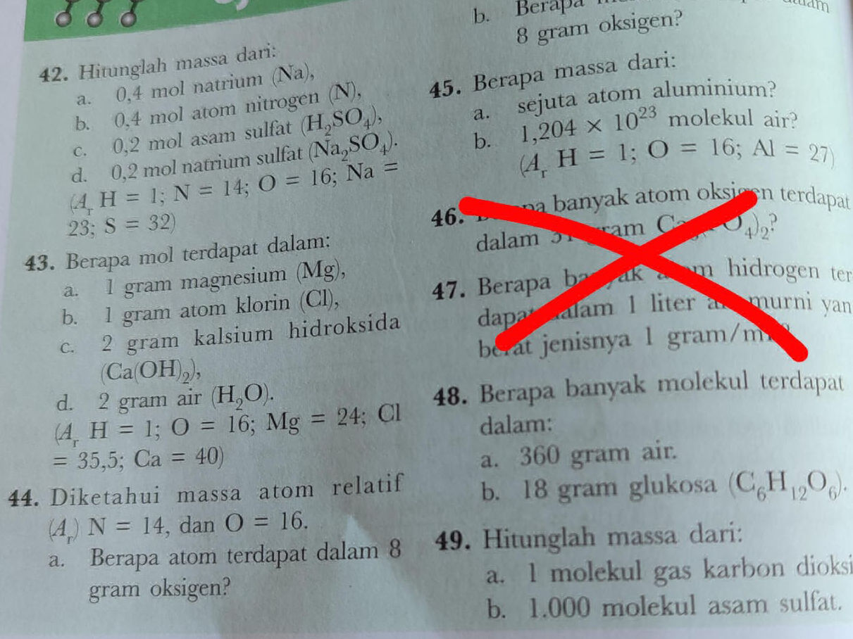 42. Hitunglah massa dari: a. 0,4 mol natrium | StudyX