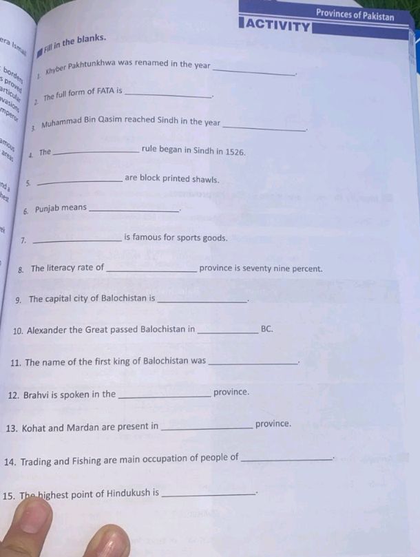 Fill in the blanks. 1. Khyber Pakhtunkhwa | StudyX
