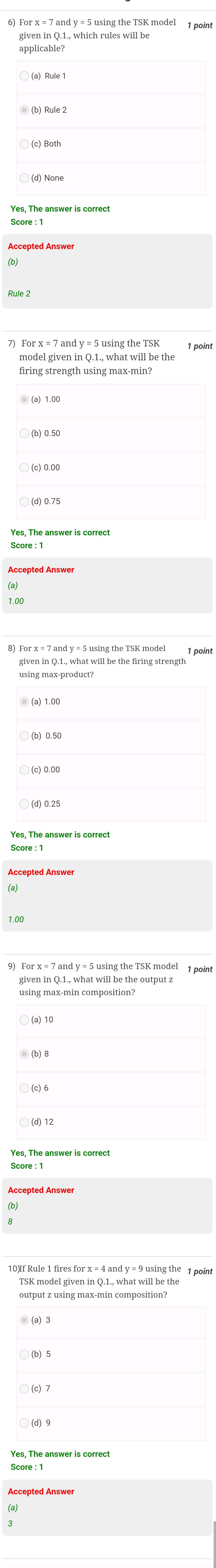 6) For x = 7 and y = 5 using the TSK model | StudyX