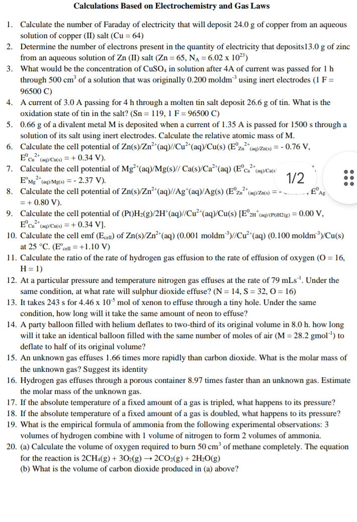 1. Calculate the number of Faraday of | StudyX