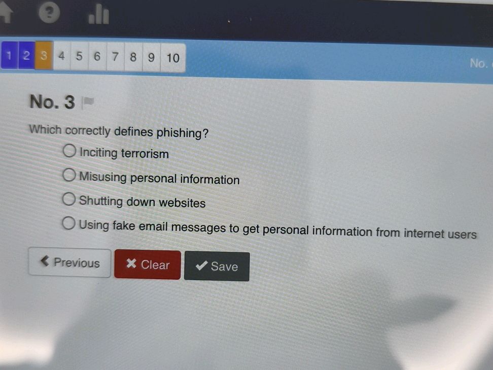 Which correctly defines phishing? Inciting | StudyX
