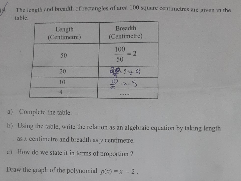 The length and breadth of rectangles of area | StudyX