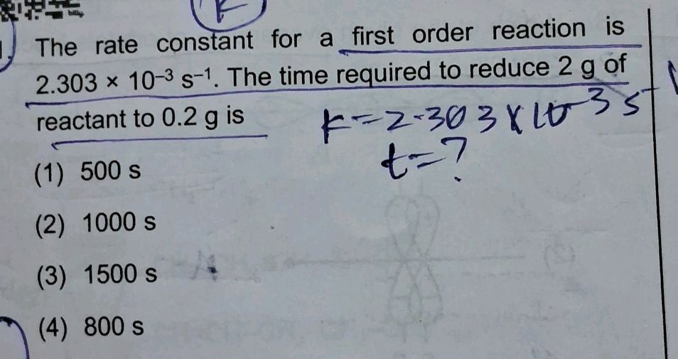The rate constant for a first order reaction | StudyX