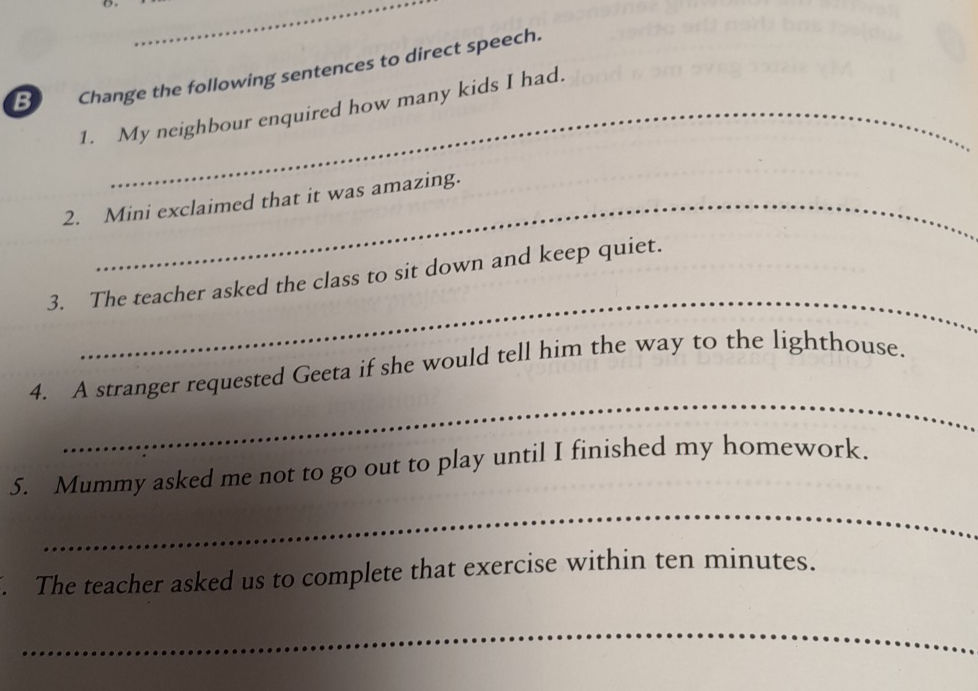 Change the following sentences to direct | StudyX