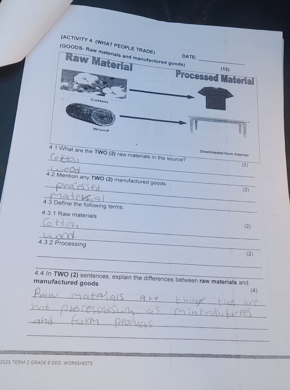 4.1 What are the TWO (2) raw materials in | StudyX