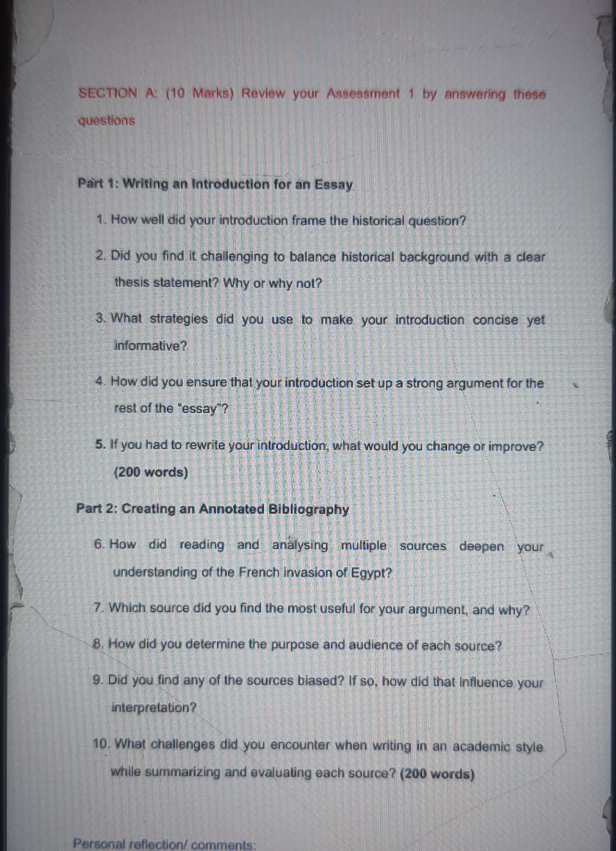 SECTION A: (10 Marks) Review your Assessment | StudyX