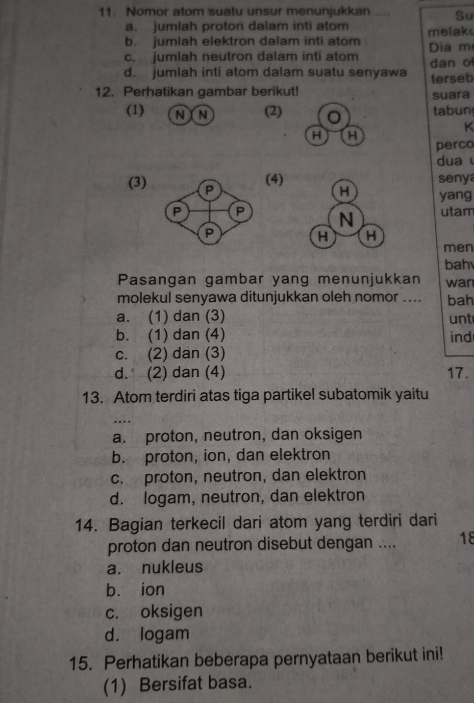 11. Nomor atom suatu unsur menunjukkan .... | StudyX