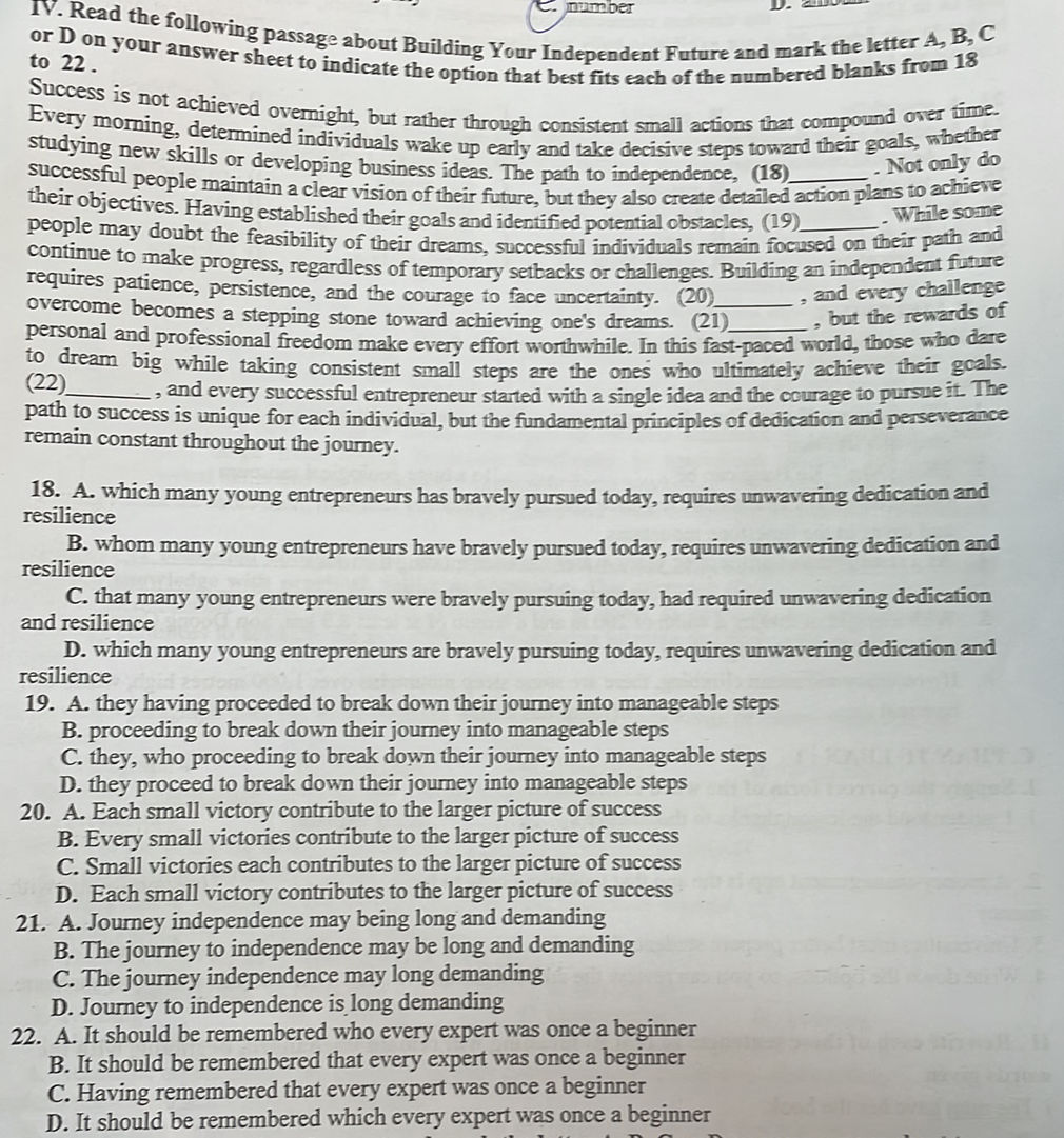 IV. Read the following passage about | StudyX