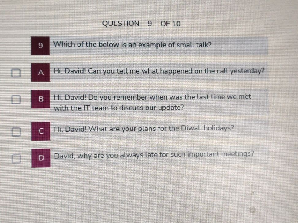 9 Which of the below is an example of small | StudyX