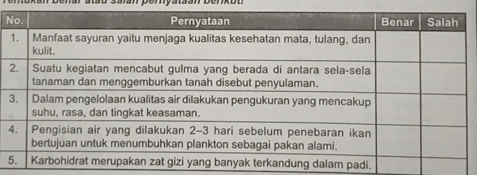 Tentukan benar atau salah pernyataan | StudyX