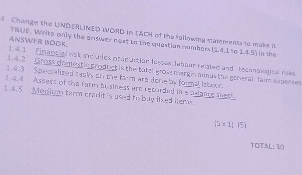 4 Change the UNDERLINED WORD in EACH of the | StudyX