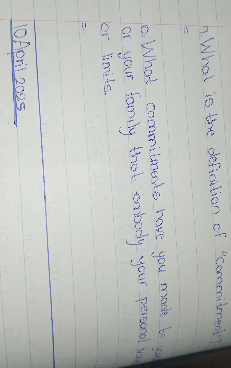 9. What is the definition of "commitment?" | StudyX