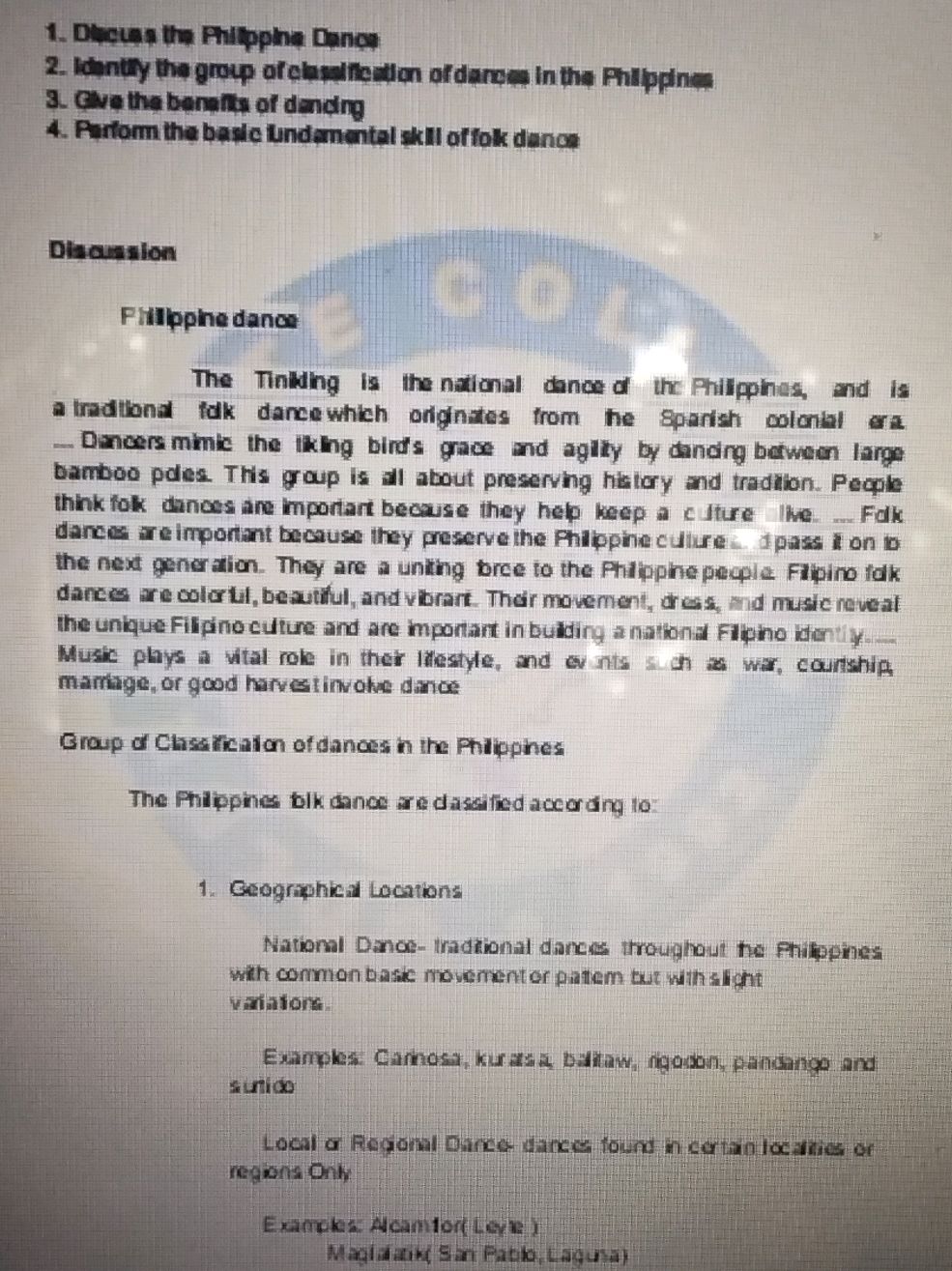 1. Discuss the Philippine Dance 2. Identify | StudyX