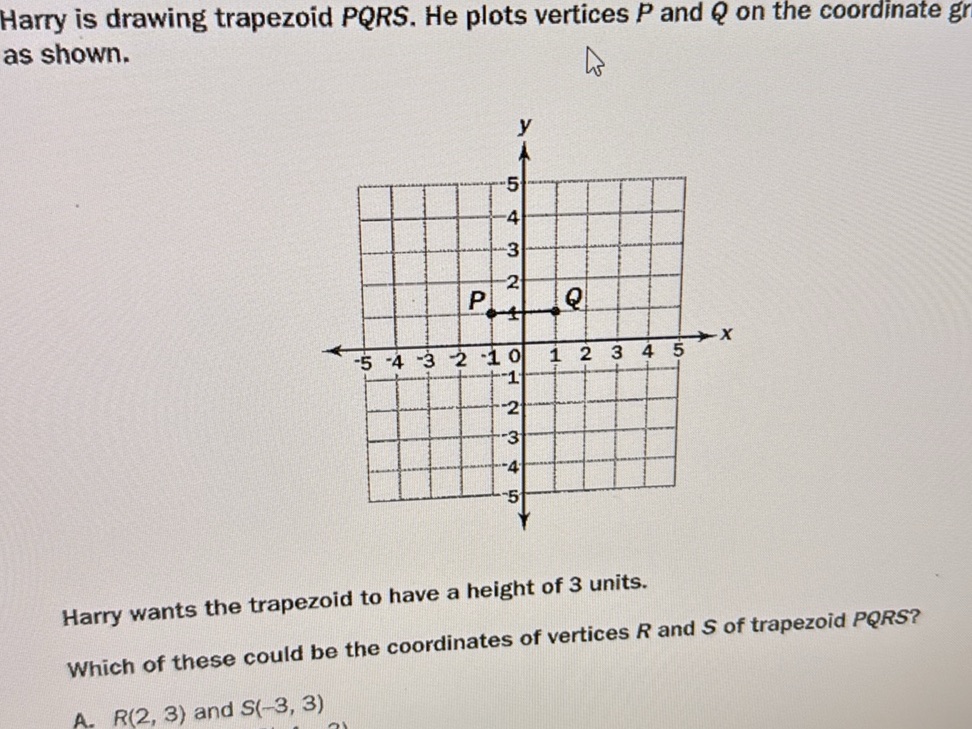 Harry is drawing trapezoid PQRS. He plots | StudyX
