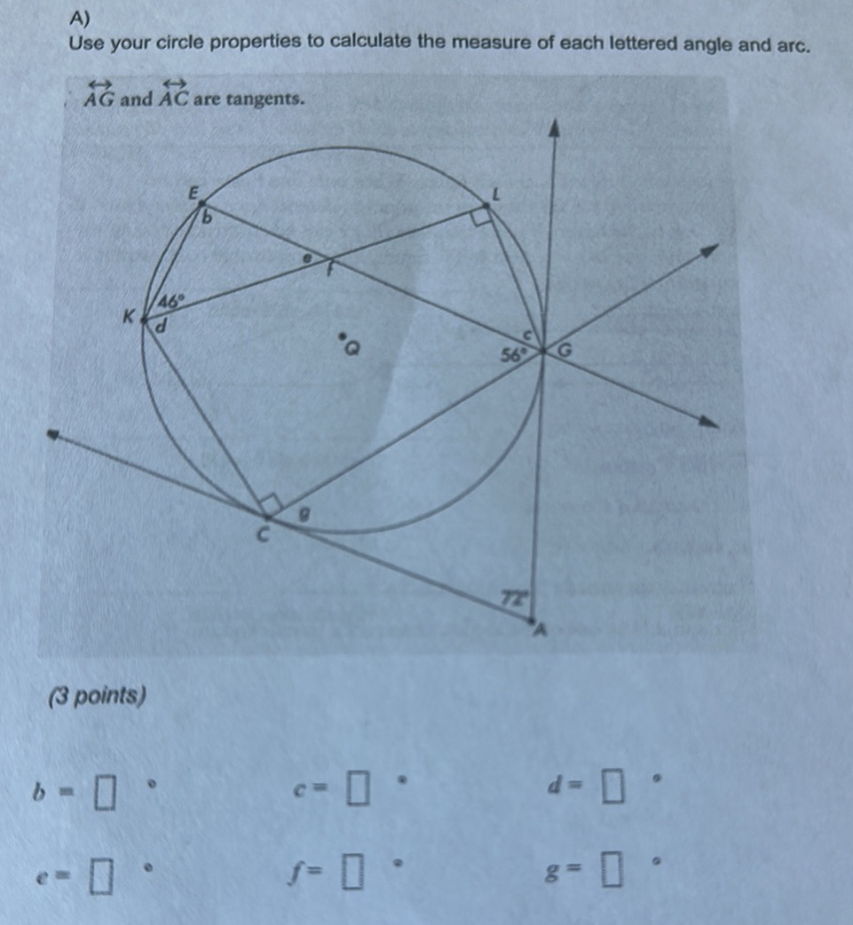 A) Use your circle properties to calculate | StudyX