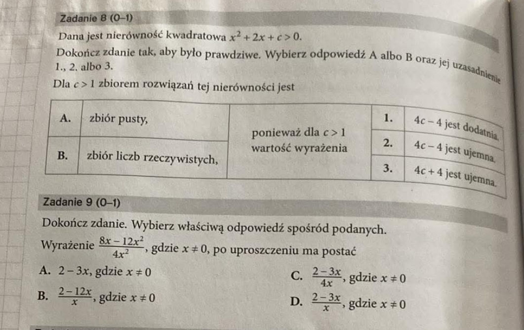 Zadanie 8 (0-1) Dana jest nierówność | StudyX