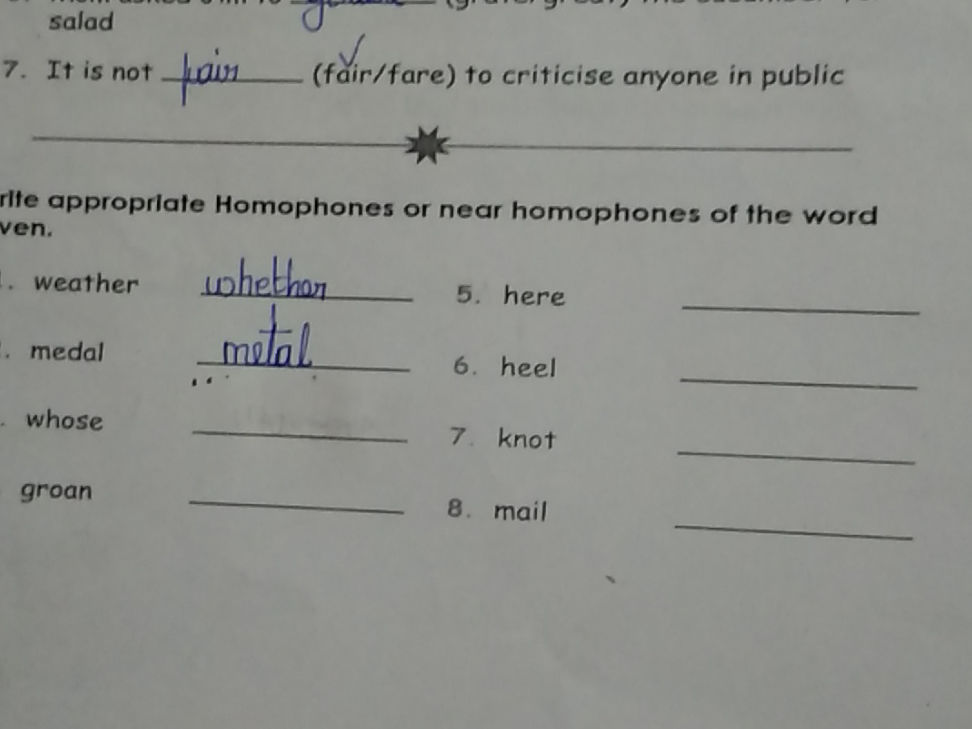 7. It is not fair (fair/fare) to criticise | StudyX