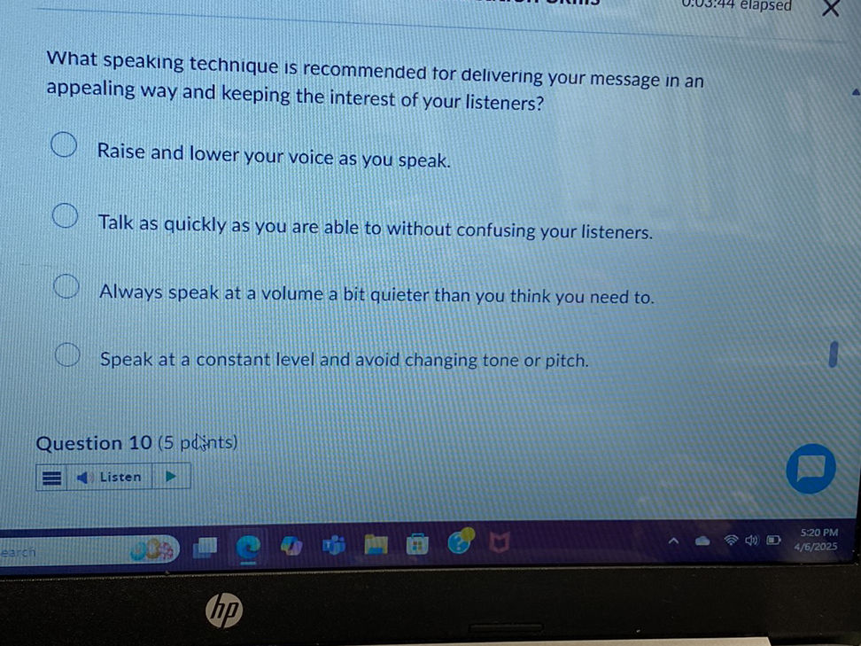 What speaking technique is recommended for | StudyX