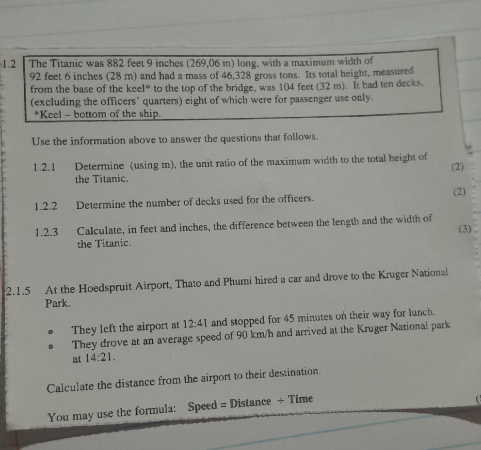 1.2 The Titanic was 882 feet 9 inches | StudyX