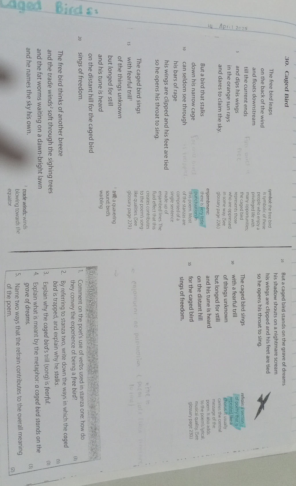 1. Comment on the poet's use of verbs used | StudyX