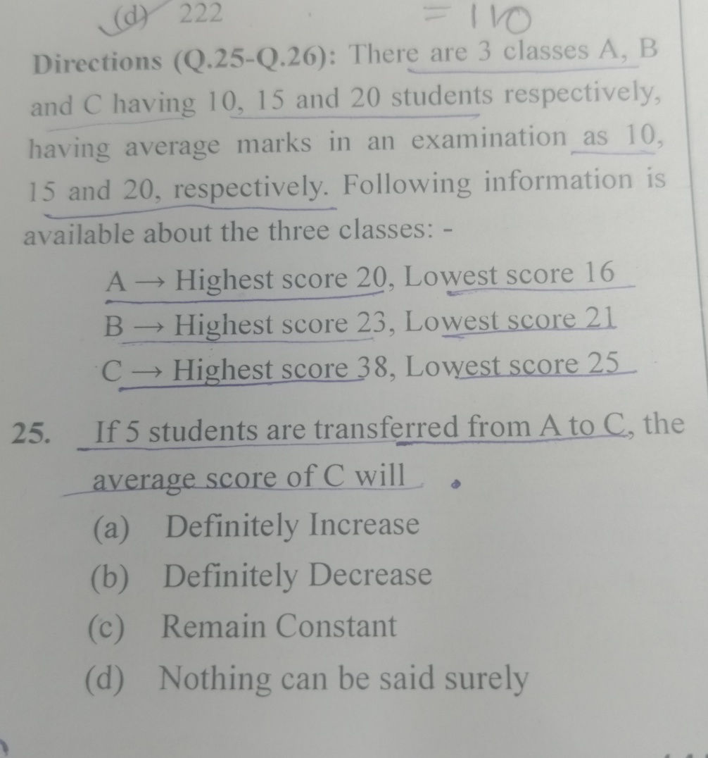 Directions (Q.25-Q.26): There are 3 classes | StudyX
