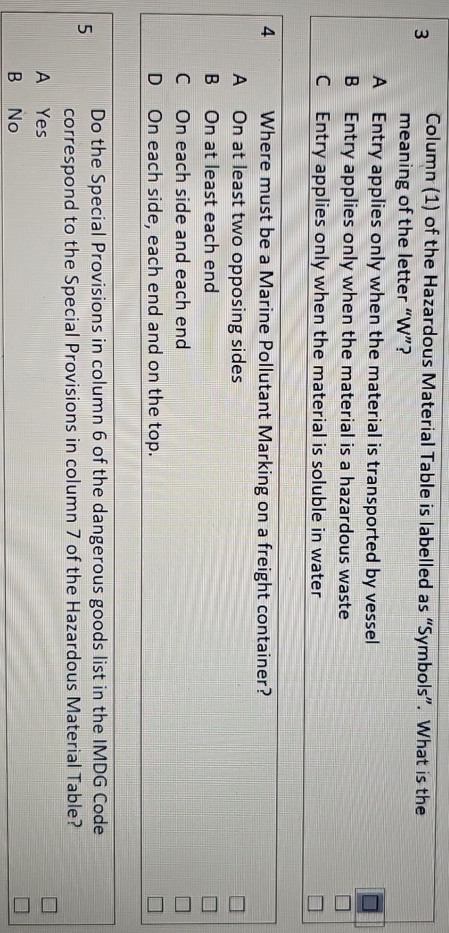 3. Column (1) of the Hazardous Material | StudyX